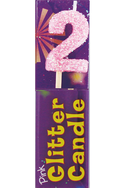 2nd Birthday Pink Glitter Candle (Pack of 12)