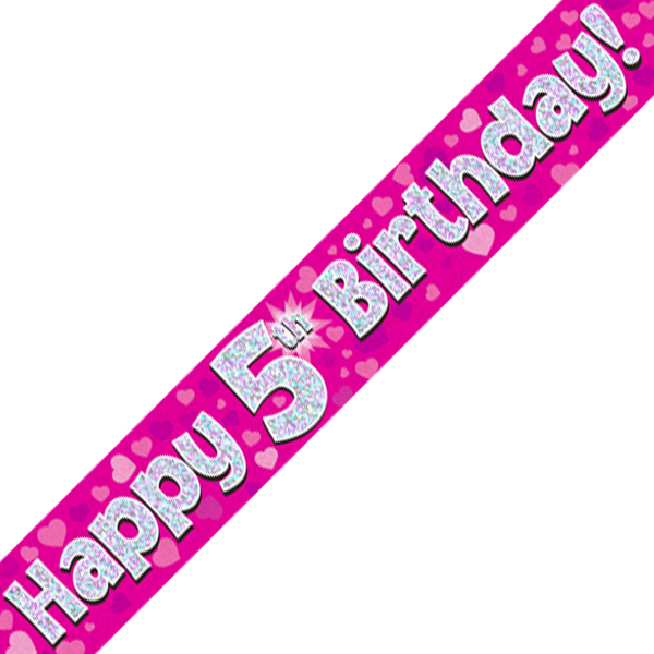 5th Happy Birthday Banner Pink Holographic (9 ft)
