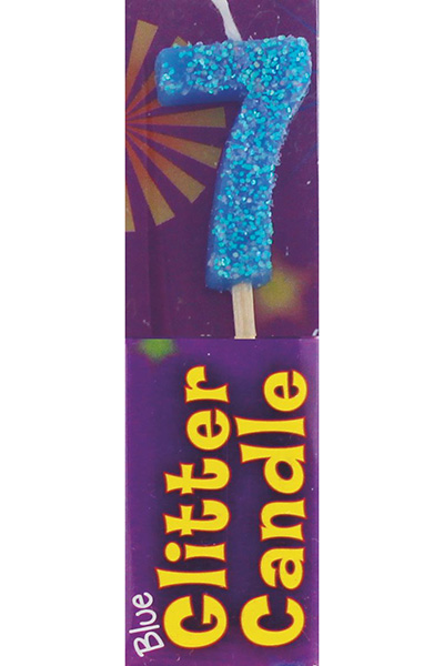 7th Birthday Blue Glitter Candle (Pack of 12)