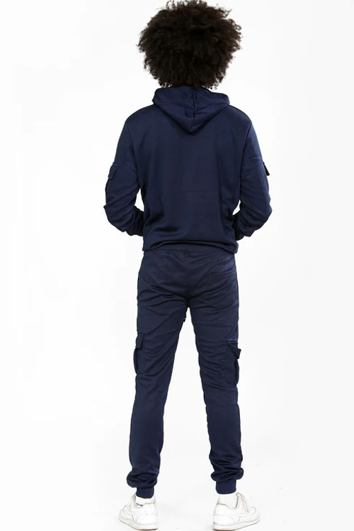 Mens Navy Blue Tracksuit Plain Hoodie and Trousers